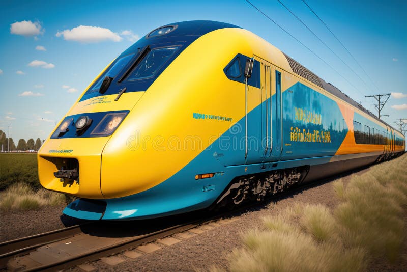 Yellow and Blue Train. Generative AI Stock Illustration - Illustration ...