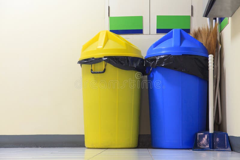 Blue Trash Garbage Cans Dirty Street Playa Del Carmen Mexico Stock ...