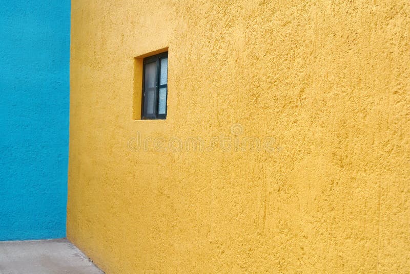 Yellow and Blue Wall with Window Stock Photo - Image of architecture ...