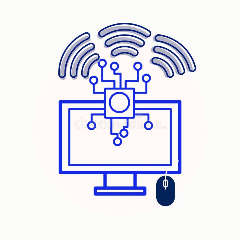Futuristic Ai Technology Icon with Computer and Wifi Signals Stock ...