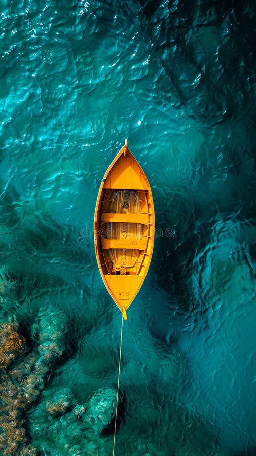 A Yellow Boat Floating in the Blue Water Stock Photo - Image of attach ...