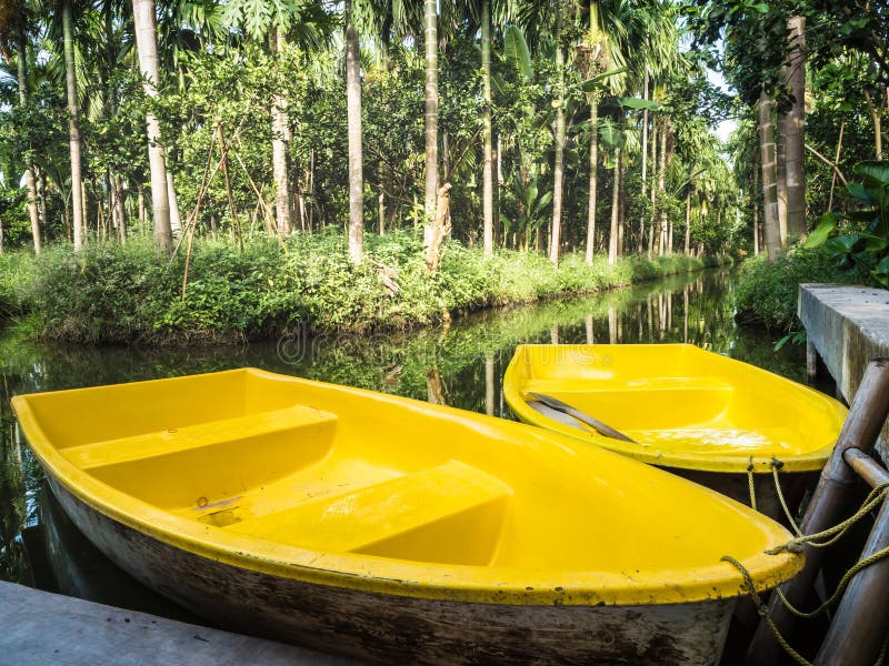 Yellow boats stock photo. Image of exercise, kayak, pond - 58644632