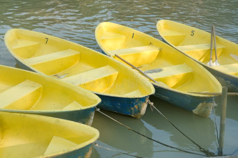 Yellow boats stock photo. Image of exercise, kayak, pond - 58644632
