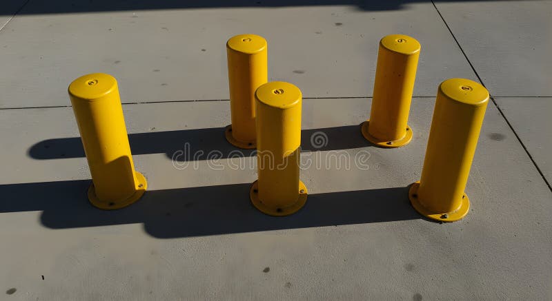 Yellow Bollards Arranged in a Pattern on a Concrete Surface during ...