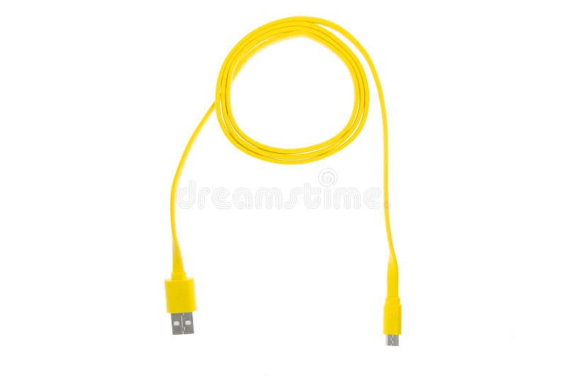 Yellow Usb Connector Cable on White Isolated Background. Horizontal ...