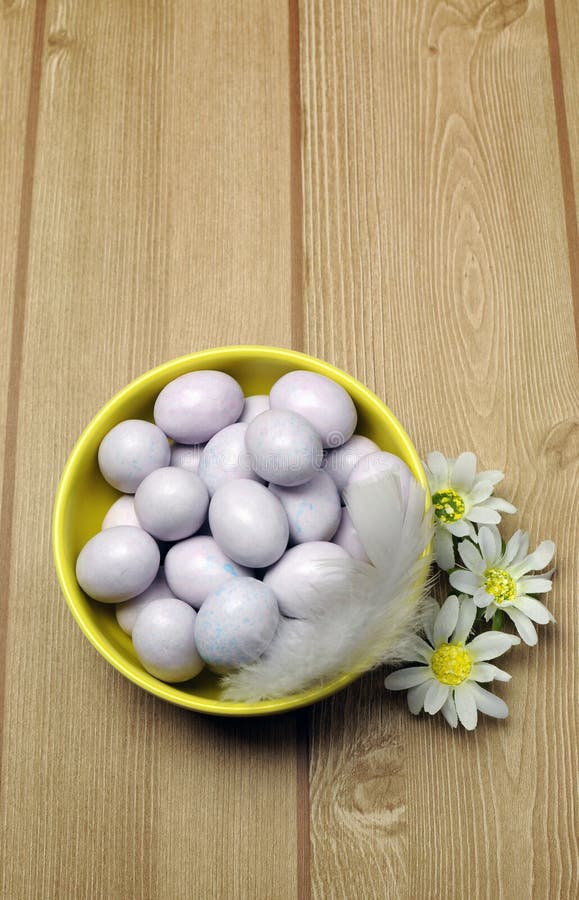 Yellow Bowl of Sugar Candy Mini Easter Eggs, Vertical with Copy Space ...