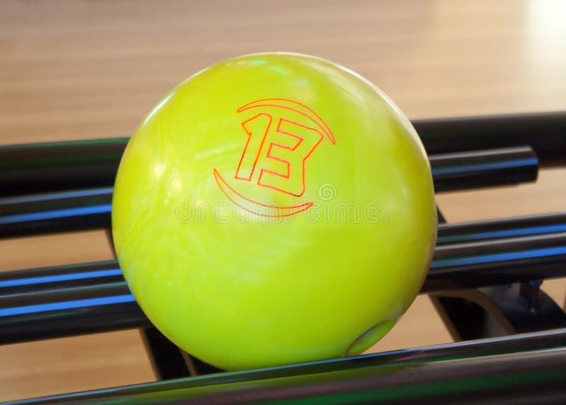Yellow Bowling Ball Number Thirteen Stock Image - Image of circle ...