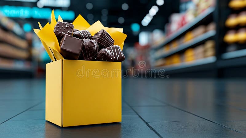 A Yellow Box of Chocolates Sitting on a Table in a Grocery Store Stock ...