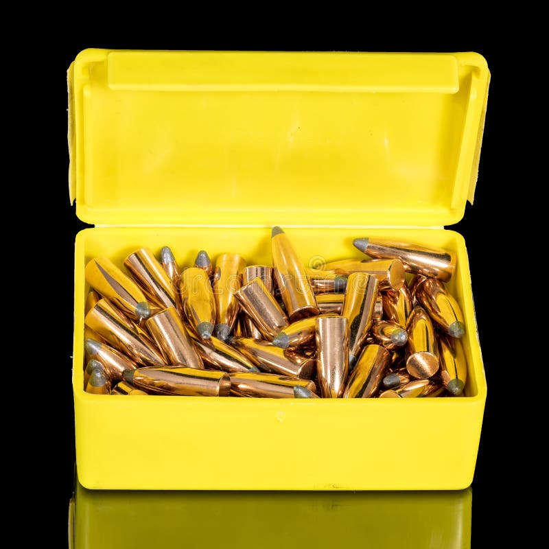 Yellow Box of Copper Bullets Ready for Loading Stock Photo - Image of ...