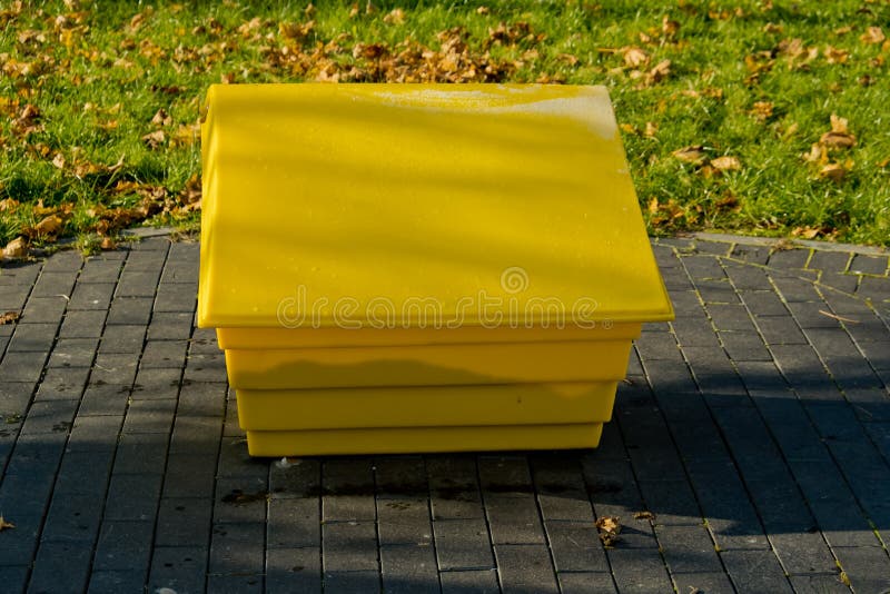 Yellow Box of Sand on the Sidewalk Stock Image - Image of storage ...