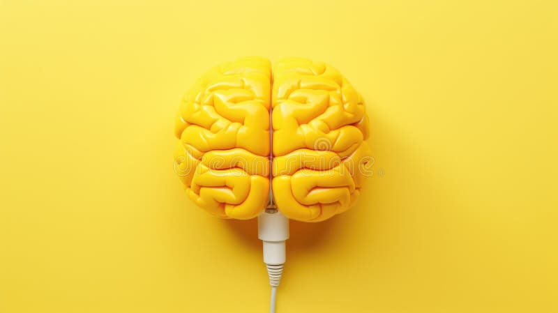 Yellow Brain Connected To Wall Socket, Suitable for Technology Concepts ...