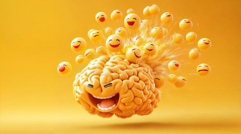 Yellow Brain Emitting a Burst of Smiley Faces Stock Illustration ...