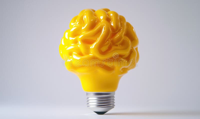 Yellow Brain-shaped Light Bulb Symbolizing Creativity and Innovation ...