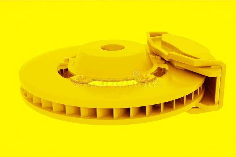 Yellow Brake Disk with Support, 3D Illustration Stock Illustration ...