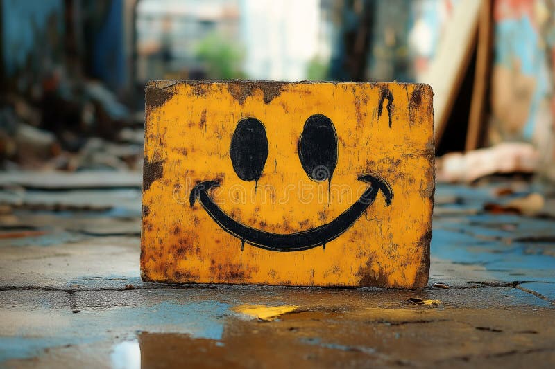 A Yellow Brick with a Smiley Face Drawn on it Stock Photo - Image of ...