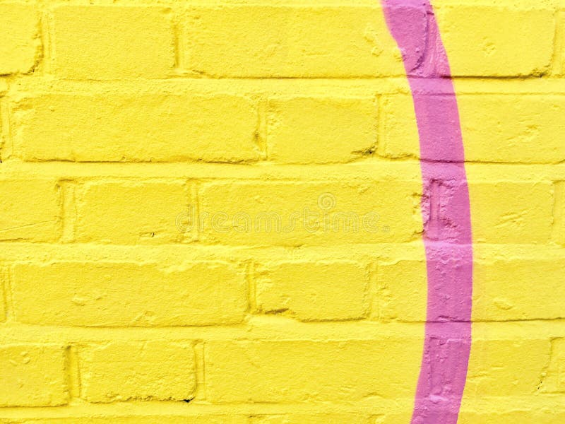 Yellow Brick Wall with a Pink Stripe Stock Image - Image of minimalist ...