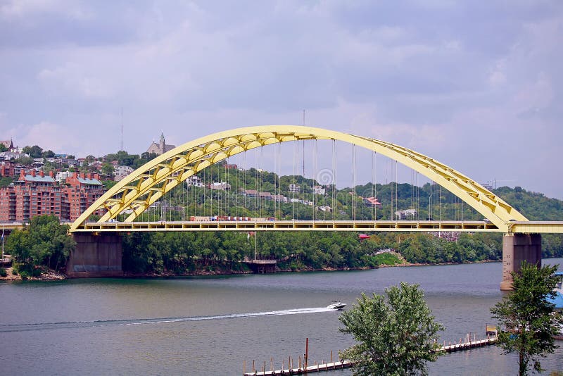 Yellow Bridge stock photo. Image of boat, water, river - 4394118