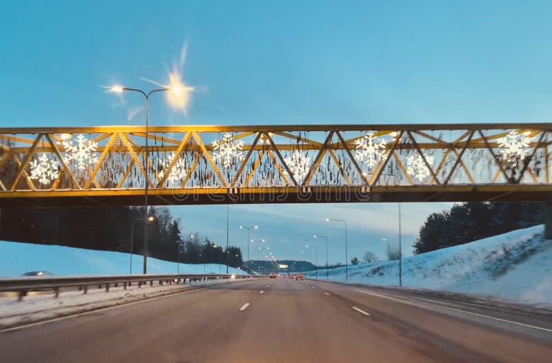 Yellow Bridge through Asphalt Road Stock Photo - Image of blue, asphalt ...
