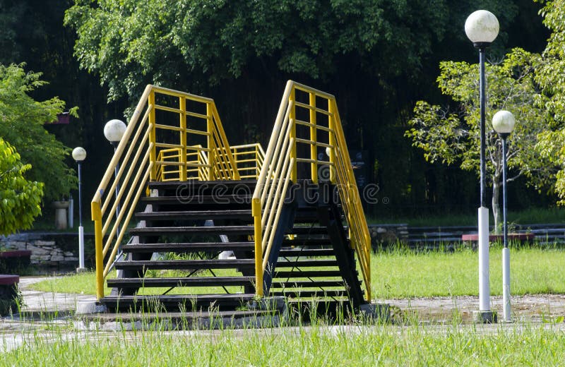 A Yellow Bridge in the City Park Stock Image - Image of fresh, nature ...