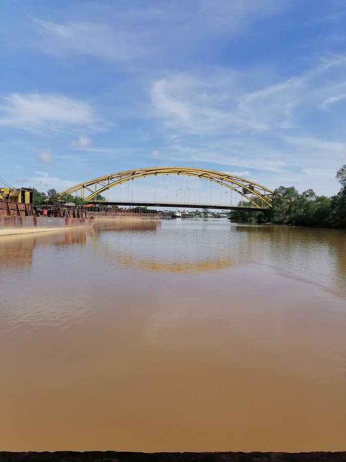 Yellow Brige from far stock image. Image of sunset, shine - 257049149