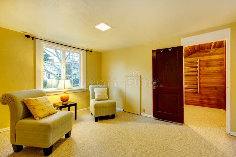 Yellow bright room stock image. Image of designer, furnished - 37587161