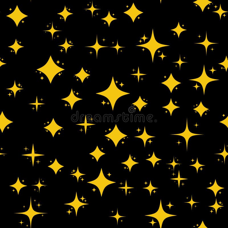 Yellow Bright Stars Sparkle Seamless Pattern Background. Glowing Light ...