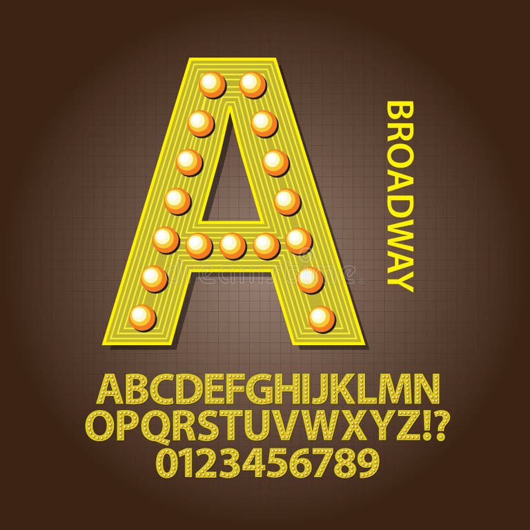 Yellow Broadway Alphabet and Numbers Vector Stock Vector - Illustration ...