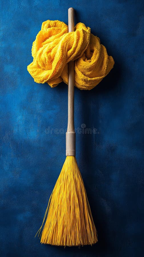 Yellow Broom on Blue Background Stock Illustration - Illustration of ...