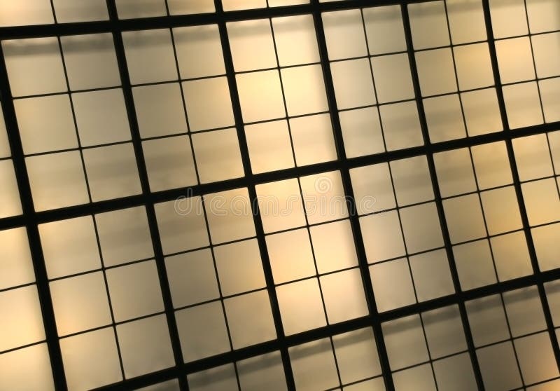 Yellow and Brown Illuminated Ceiling Stock Photo - Image of grid, lamps ...