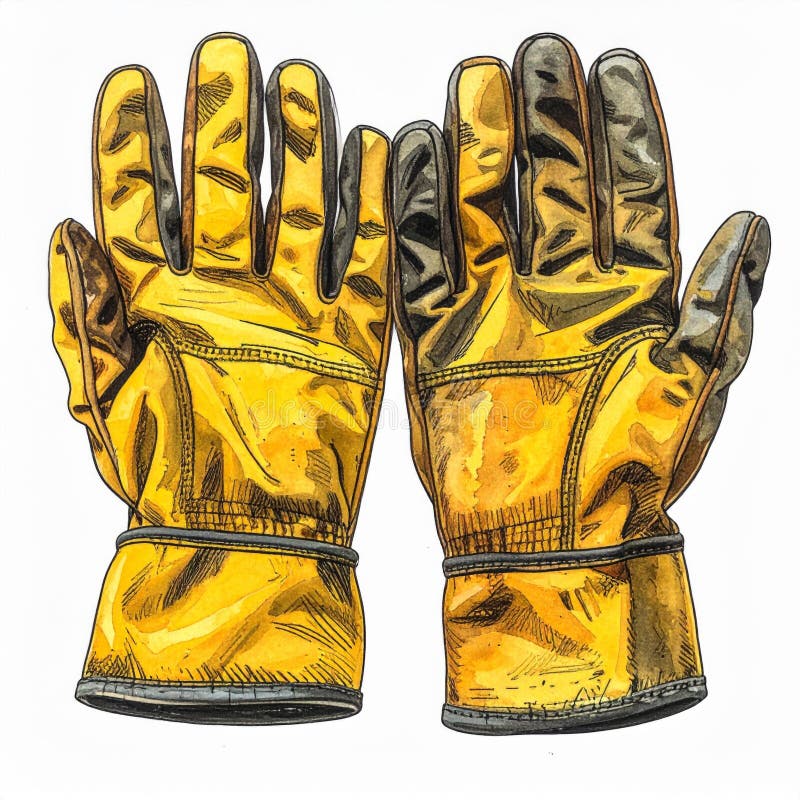 Yellow and Brown Leather Work Gloves Illustration Stock Photo ...