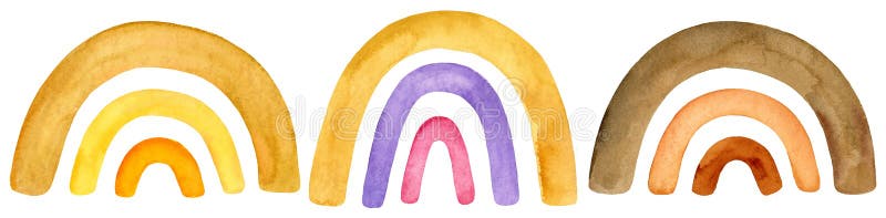 Yellow and Brown Rainbow Watercolor Collection Set Hand Drawn Stock ...