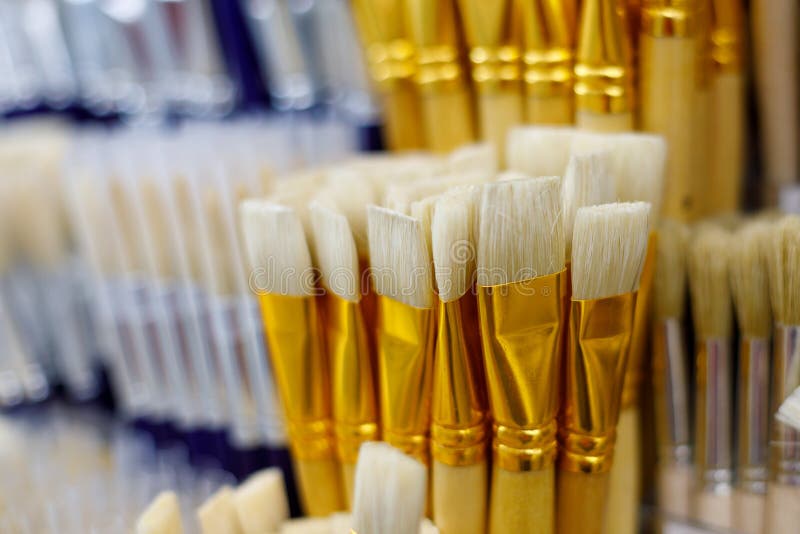 Yellow Brushes for Artwork in the Store Stock Photo - Image of supplies ...