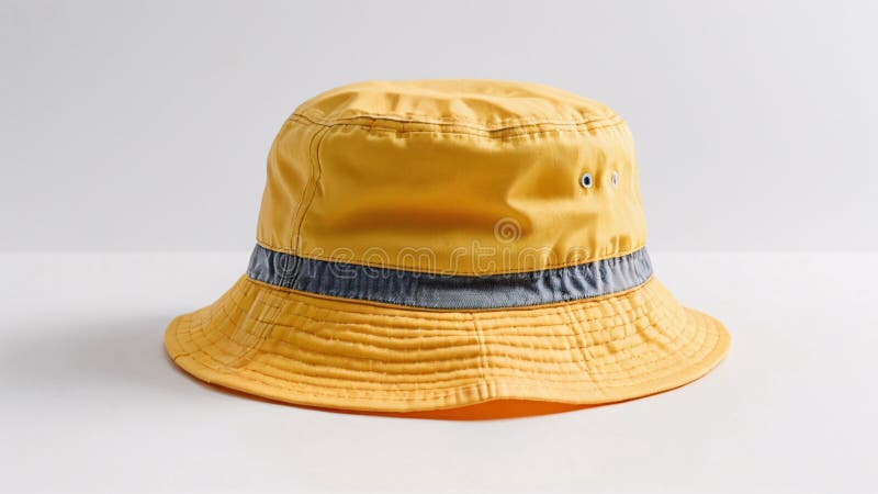 Yellow Bucket Hat with a Blue Stripe Stock Photo - Image of casual ...