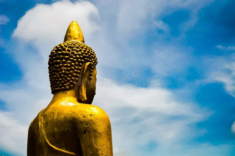 Yellow Buddha and the sky stock photo. Image of buddha - 193975144
