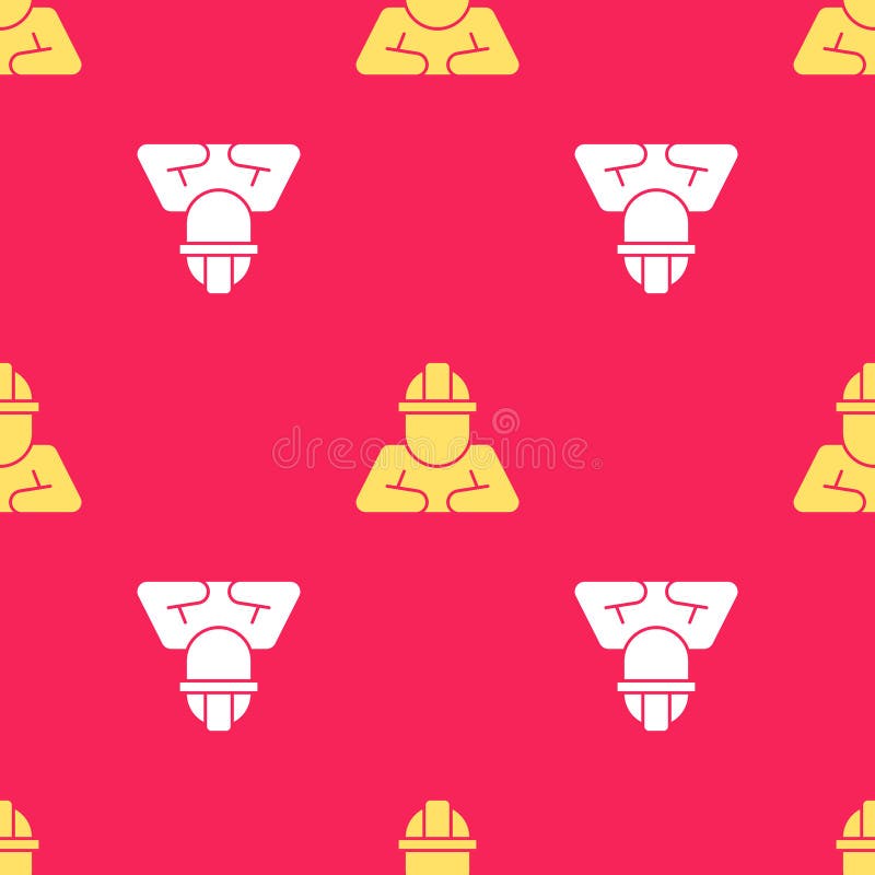 Yellow Builder Icon Isolated Seamless Pattern on Red Background ...