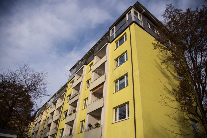 Yellow Building in Munich, Housing Stock Image - Image of city ...