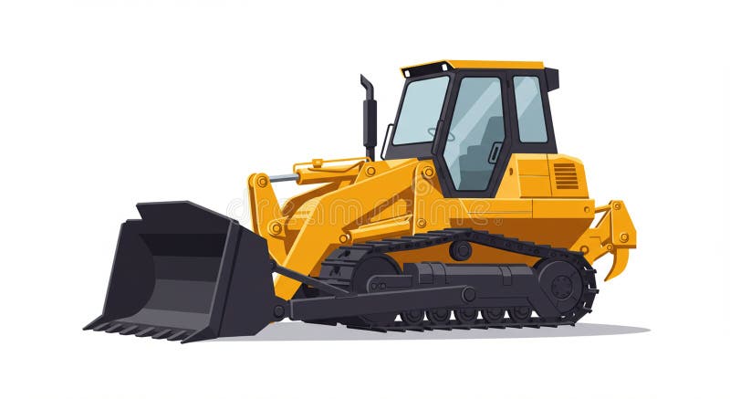 Yellow Bulldozer with a Large Front Blade, Sitting on Continuous Tracks ...