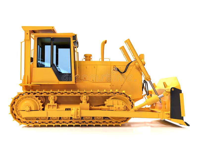 Yellow Bulldozer in Side View Stock Illustration - Illustration of ...