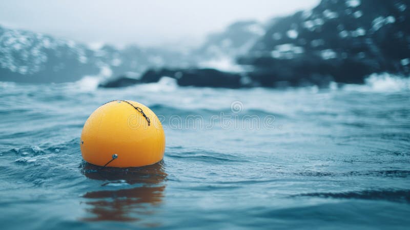 Yellow Buoy Floating in Cold Ocean Water Stock Illustration ...
