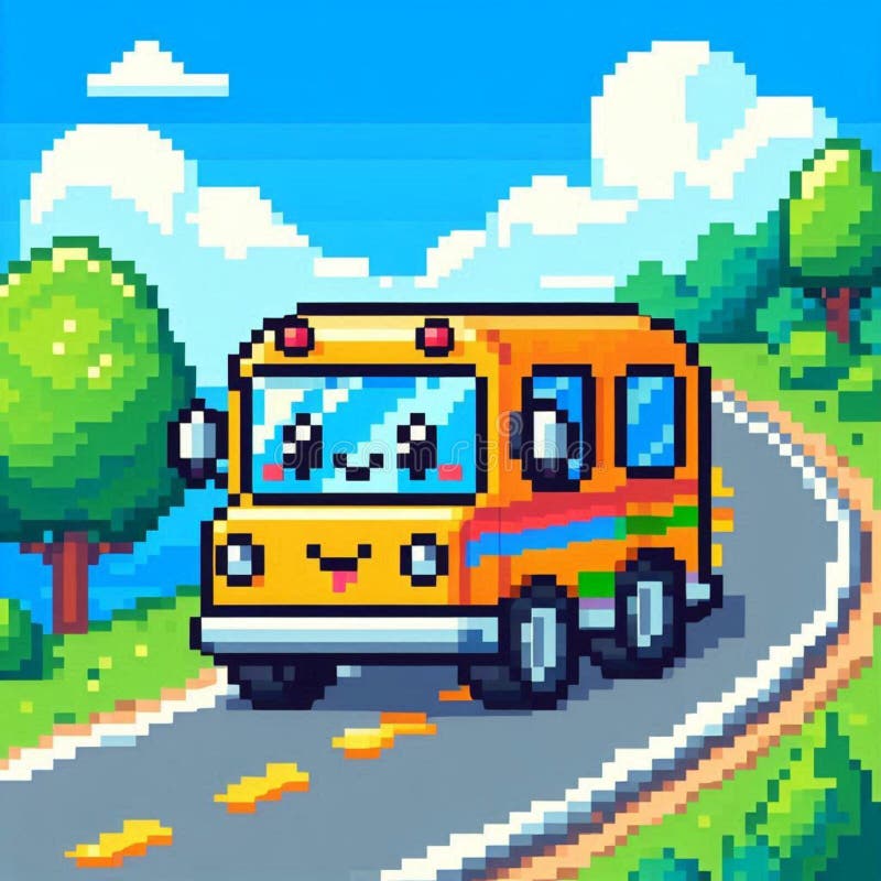 Yellow Bus Character, Pixel Art Stock Illustration - Illustration of person, leisure: 345380048