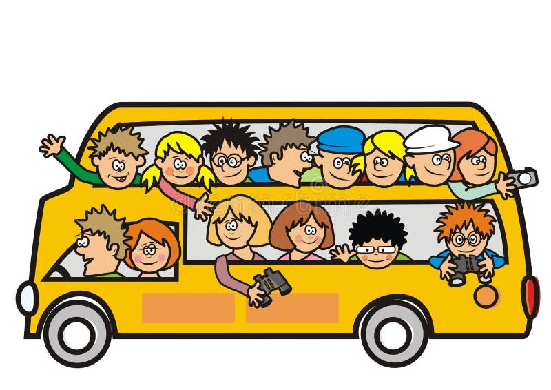 Yellow Bus with People, Funny Vector Illustration Stock Vector ...