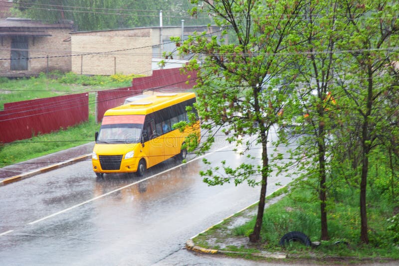 Bus Rides on Road during Rain Stock Photo - Image of asia, landscape ...