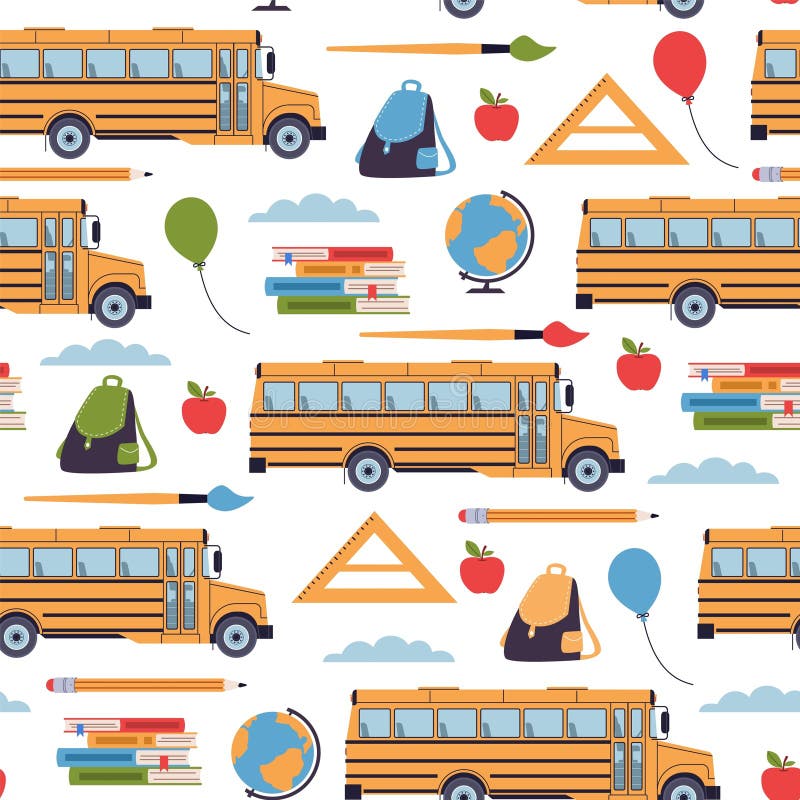 Yellow Bus Seamless Pattern. Back To School Elements, Student Transport ...