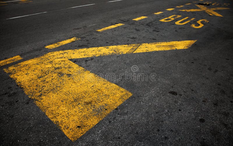 Yellow Bus Stop Marking on Asphalt Stock Image - Image of road, control ...
