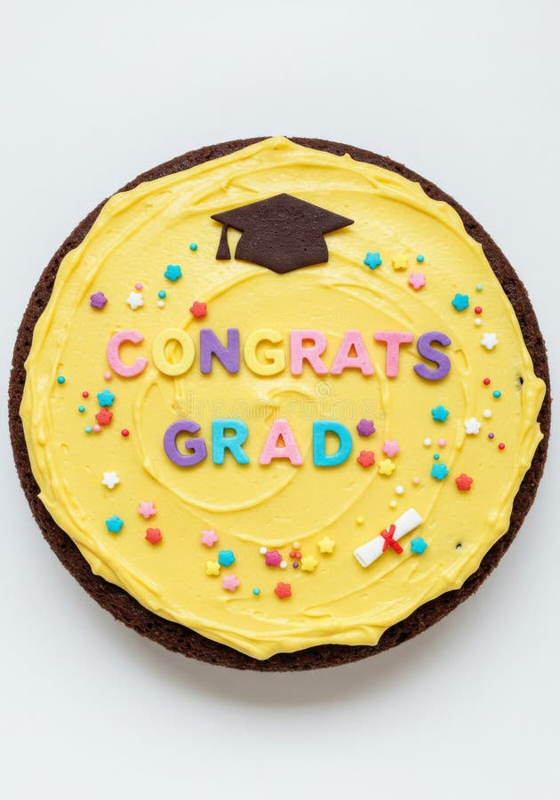 Yellow Buttercream Graduation Cake with Sprinkles Stock Illustration ...