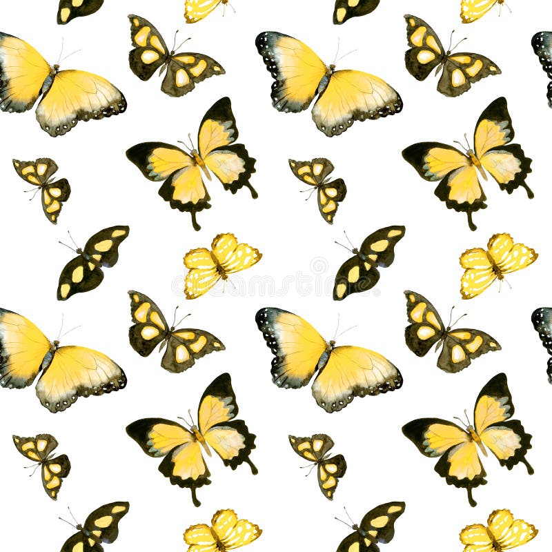 Yellow Butterflies. Seamless Pattern. Watercolor Stock Illustration ...