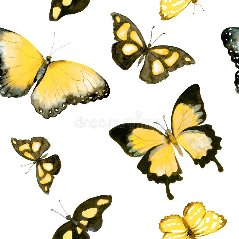 Yellow Butterflies. Seamless Pattern. Watercolor Stock Illustration ...