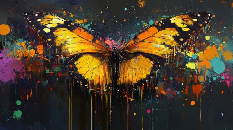 Yellow Butterfly in Colorful Paint Splatter Stock Illustration ...