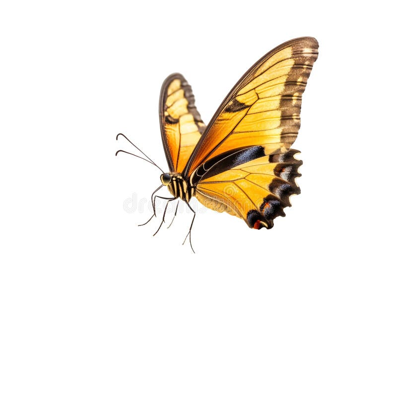Yellow Butterfly in Flight Isolated on White Background Stock ...