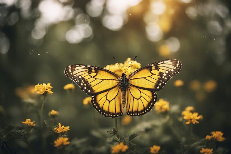 Yellow Butterfly. Butterfly on Yellow Flowers. Soft Focus. AI Generated ...